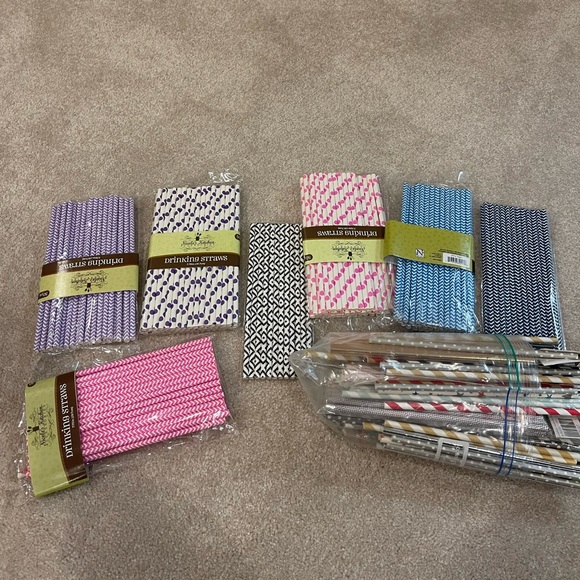 Kitchen | Huge Assortment Of Colorful Paper Straws Lot Bundle | Poshmark